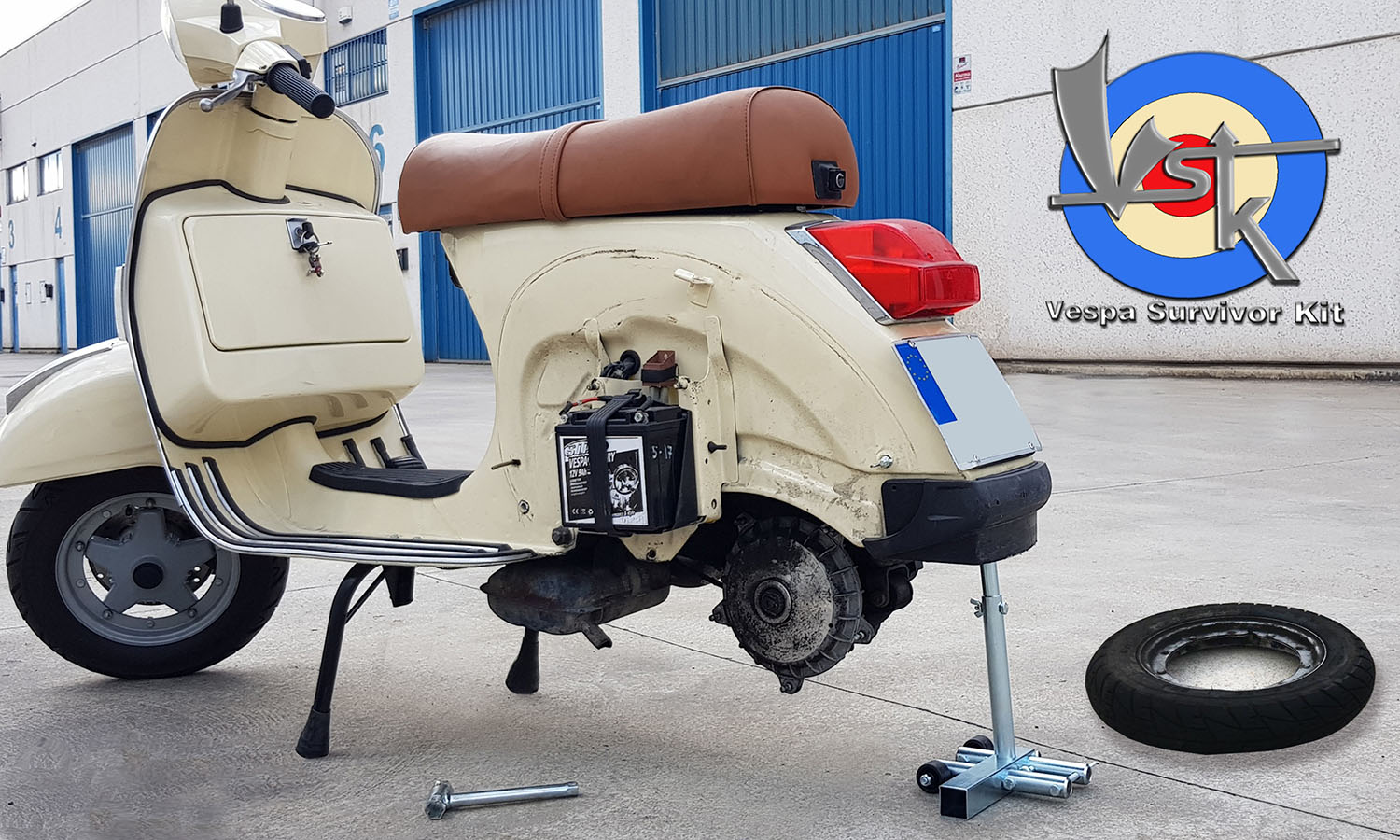 Vespa repair - Mounting stand for engine and wheels - VESPA MAG